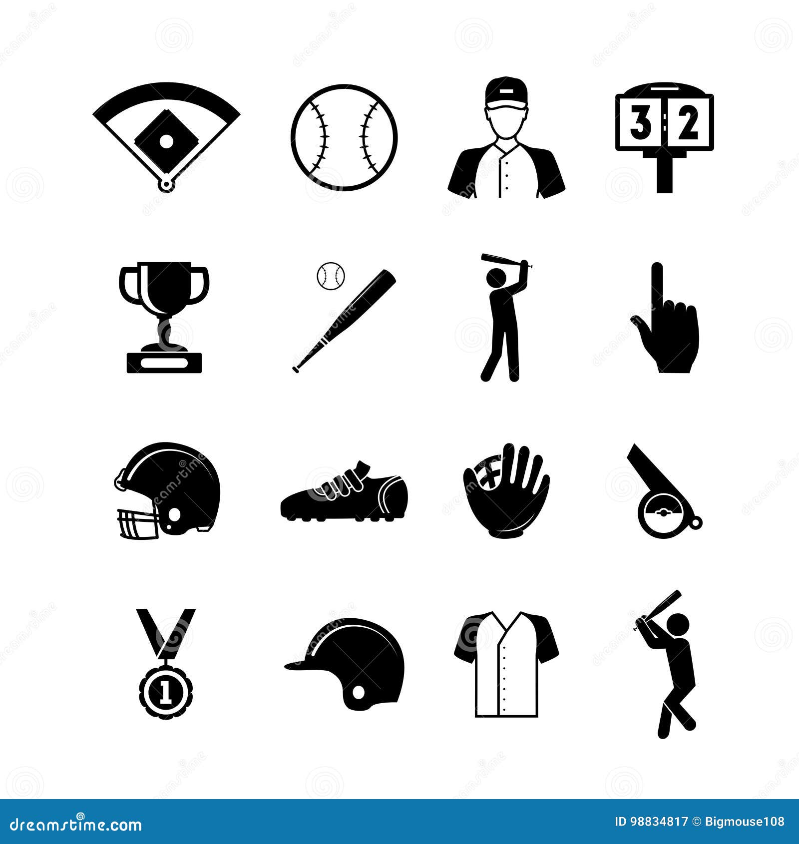 Symbol of Sport Baseball Black Icons Set. Vector Stock Vector ...
