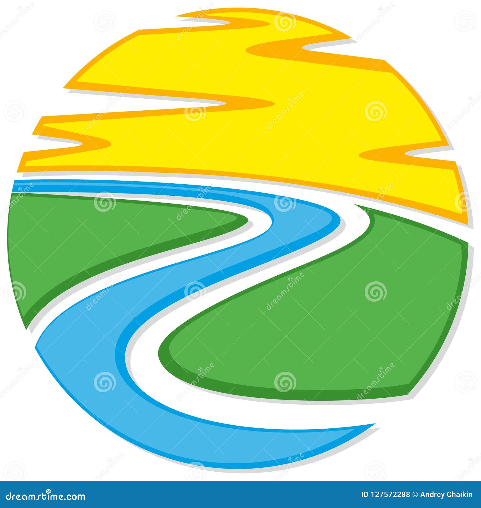 Sun and river. stock vector. Illustration of symbol - 127572288