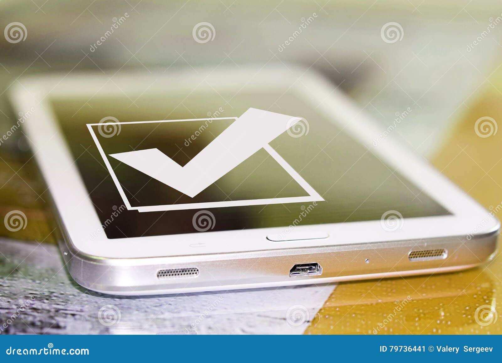 The Symbol of a Tick (Yes) on the Cell Phone Screen Stock Image - Image ...