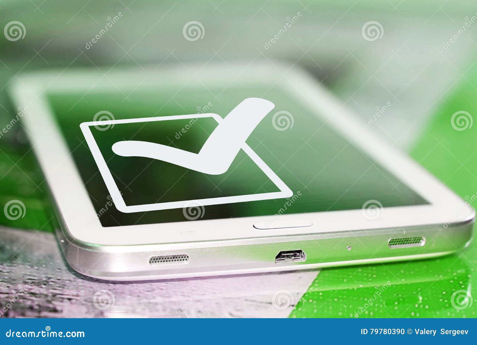The Symbol of a Tick (Yes) on the Cell Phone Screen Stock Photo - Image ...