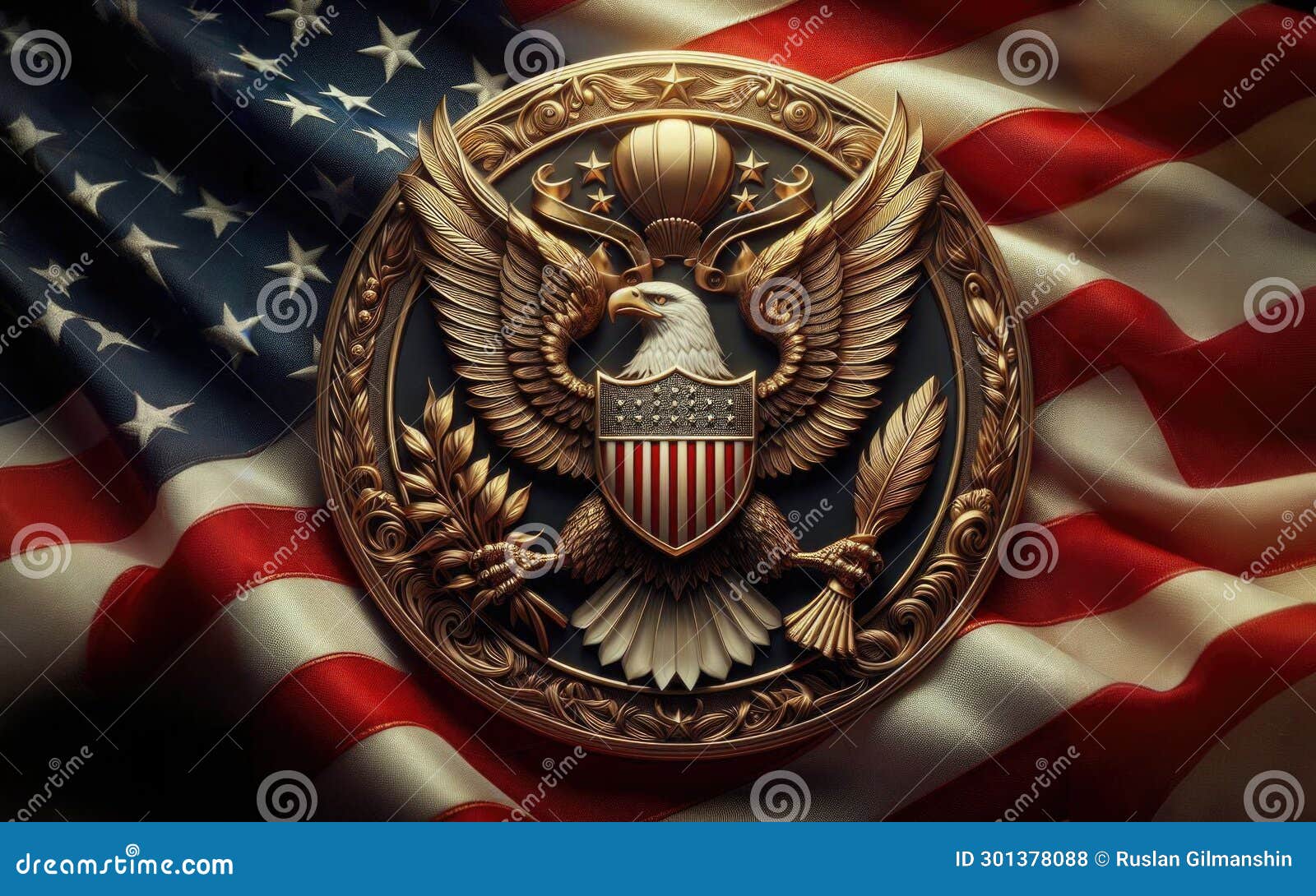 The Symbol of the United States. Emblem with the US Flag Stock Photo ...