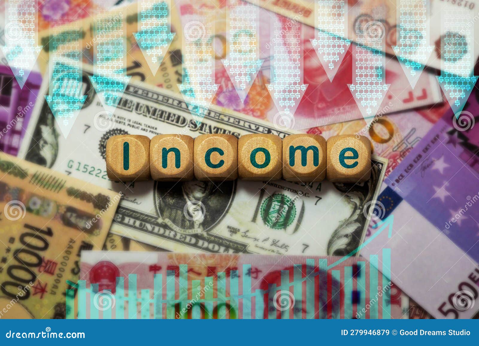 A Symbol with the Words "Income" on a Dice Placed on the Banknote ...