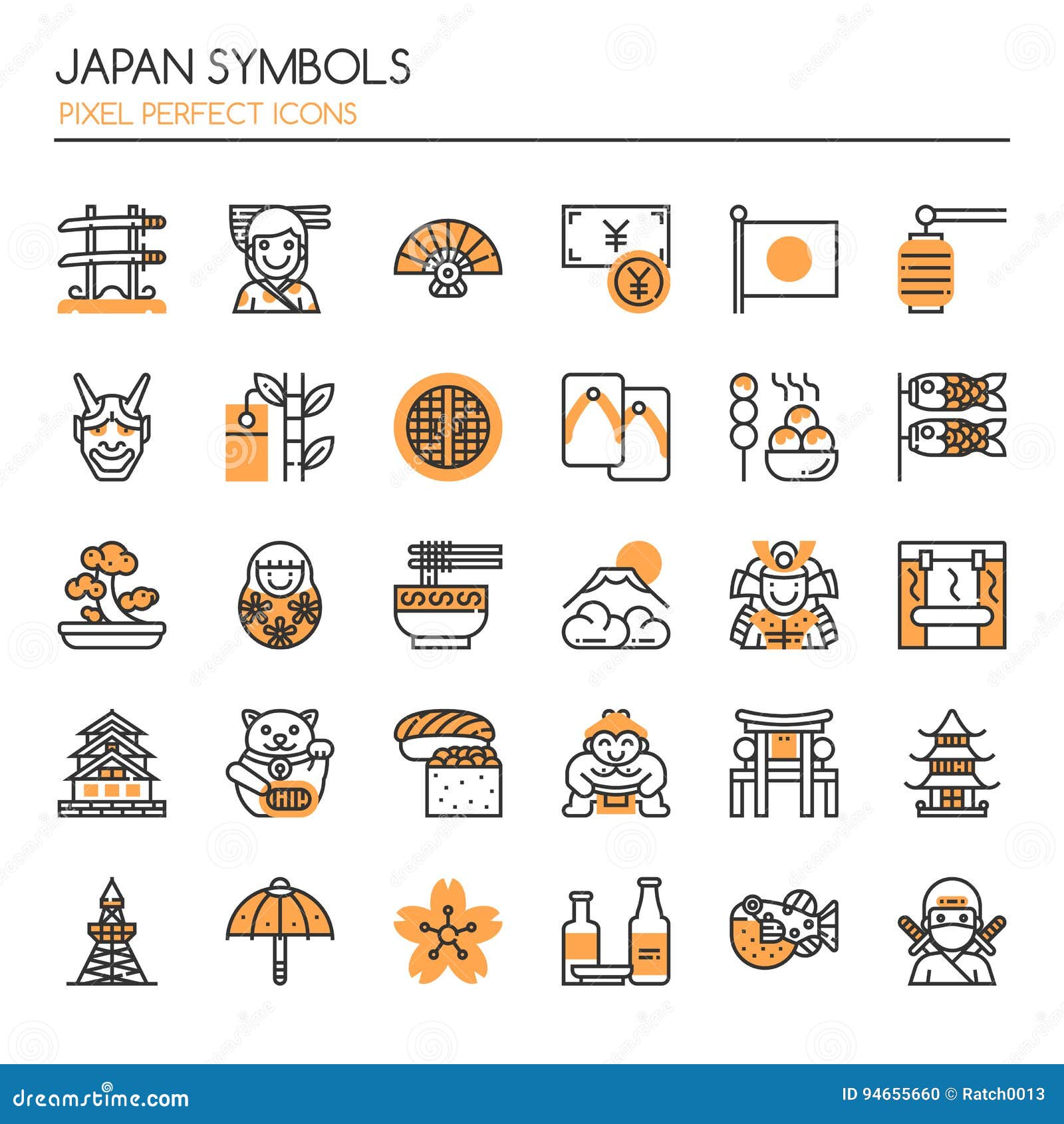 Symbole der Japan-Kultur vektor abbildung. Illustration von bonsais ...