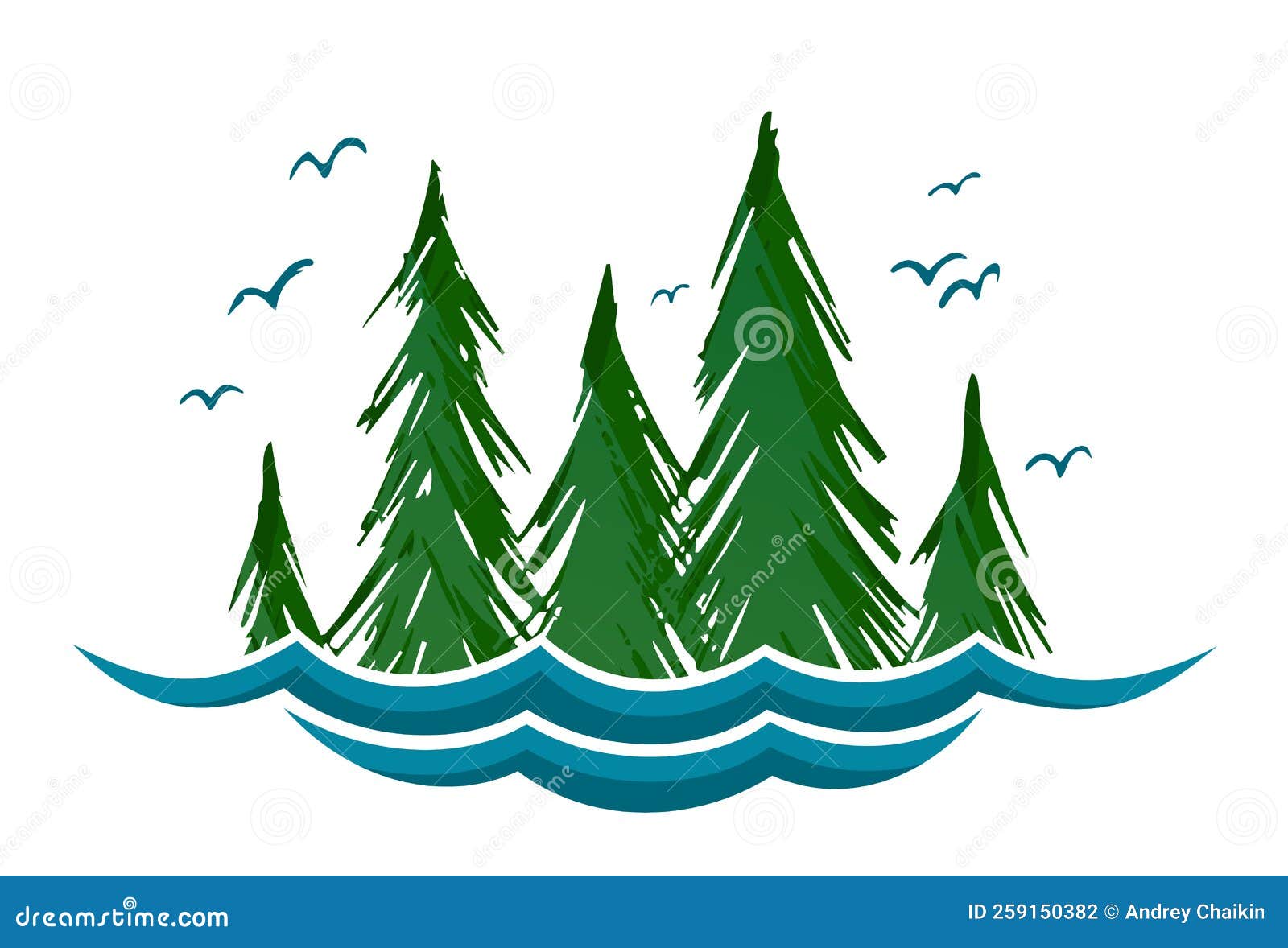Symbole Forestier Avec Lac Et Oiseaux. Illustration de Vecteur ...