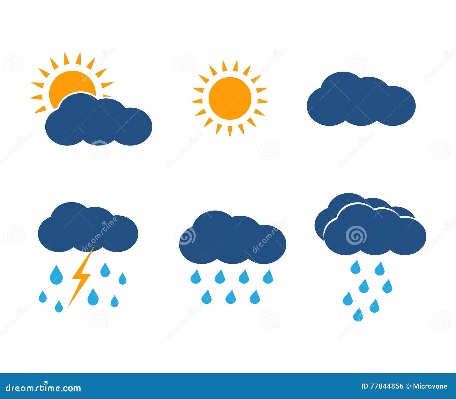 Symboler Inställt Vektorväder Sol Moln, Regn, Blixt Vektor ...