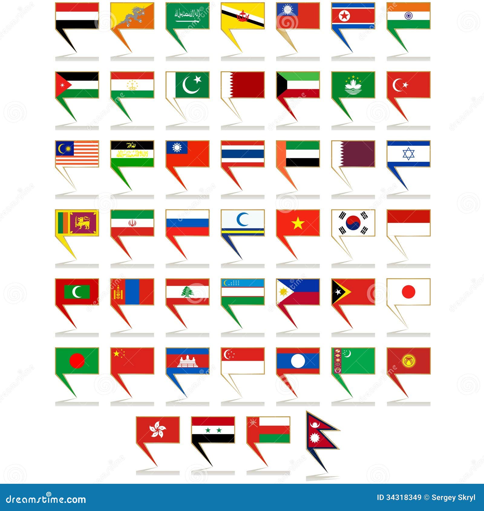 Symboler Till Flaggor Av Asien Vektor Illustrationer - Illustration av ...