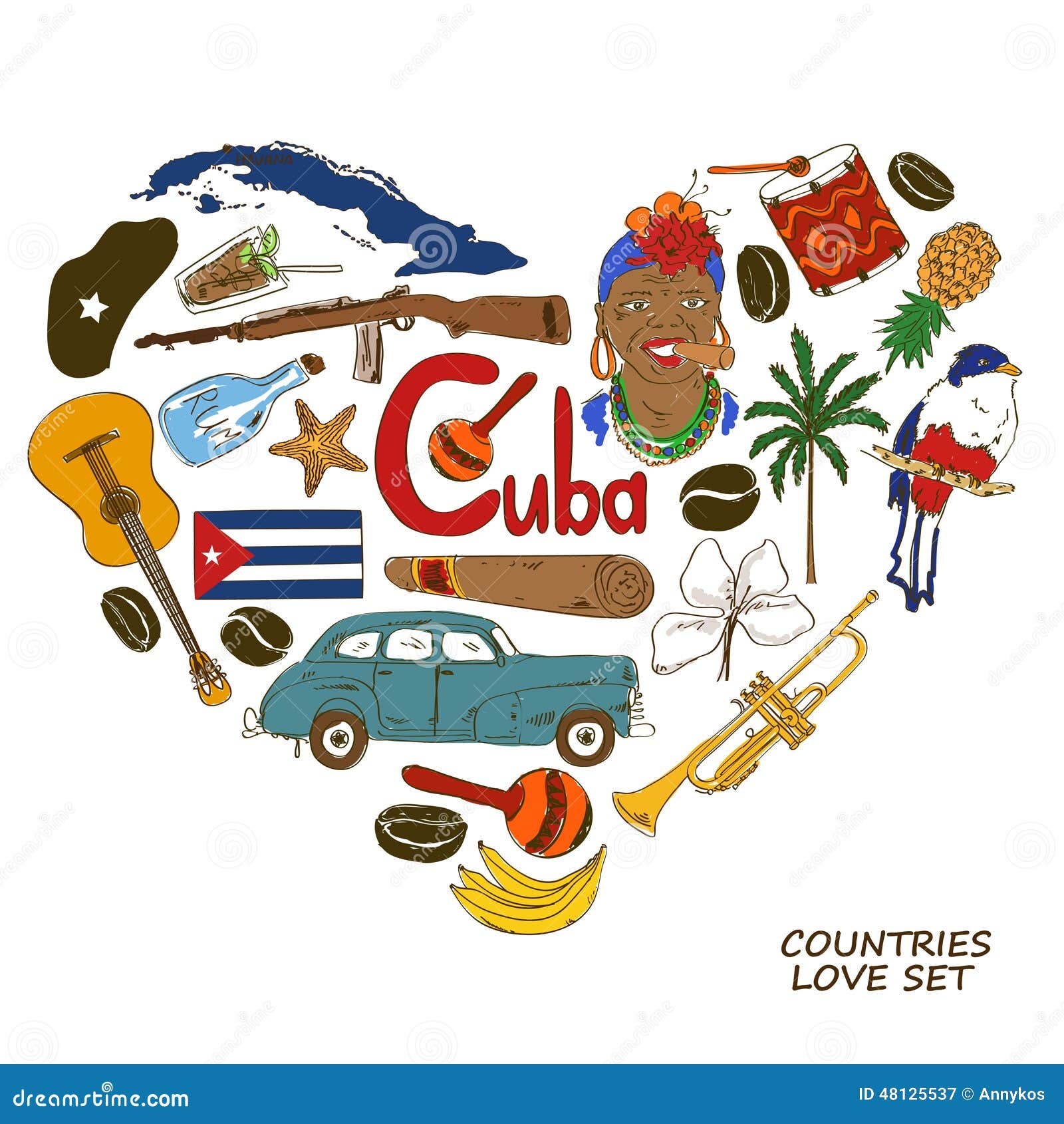 Symboles Cubains Dans Le Concept De Forme De Coeur Illustration de ...