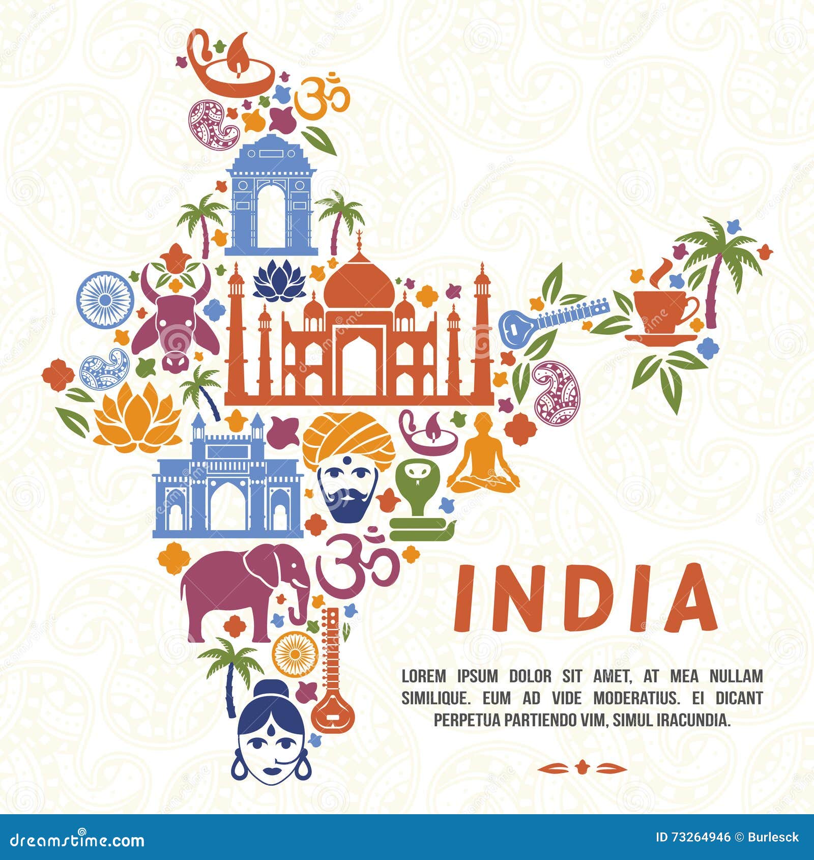 Symboles Indiens Traditionnels Sous Forme De Carte D'Inde Illustration ...