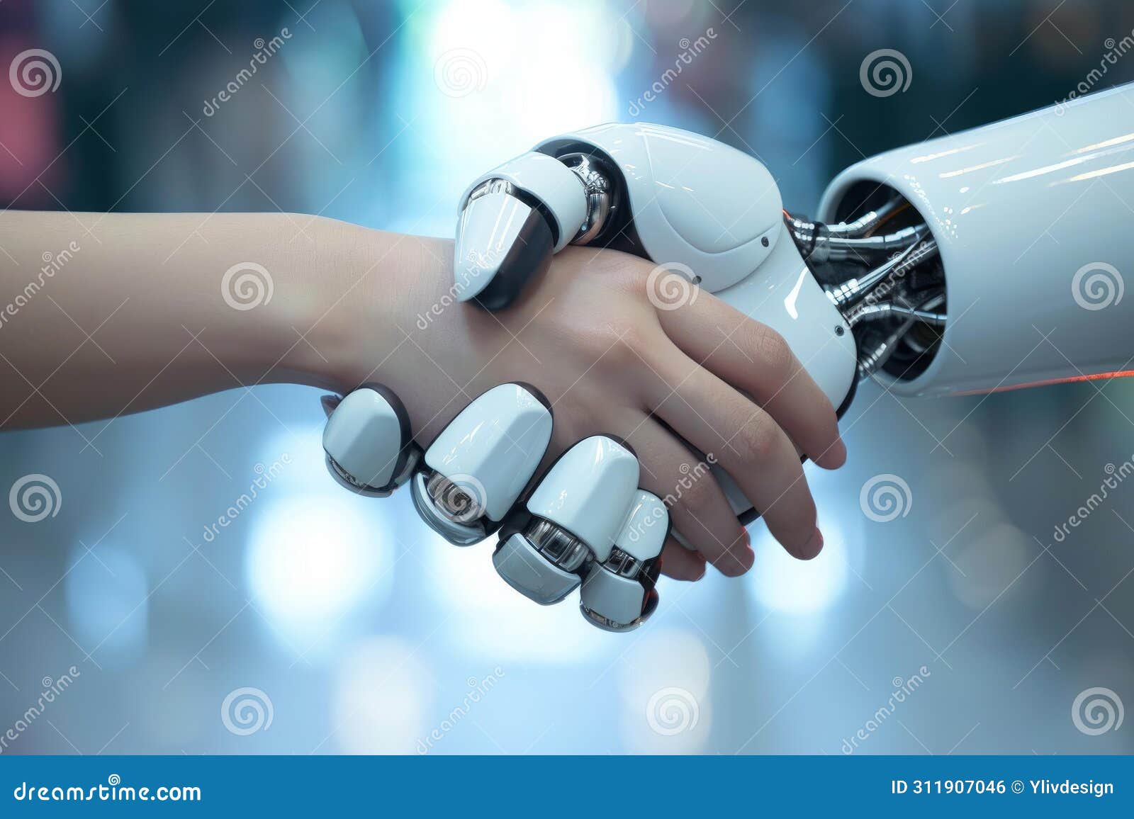Symbolic Ai and Human Hand Shake. Machine Handshake Stock Illustration ...