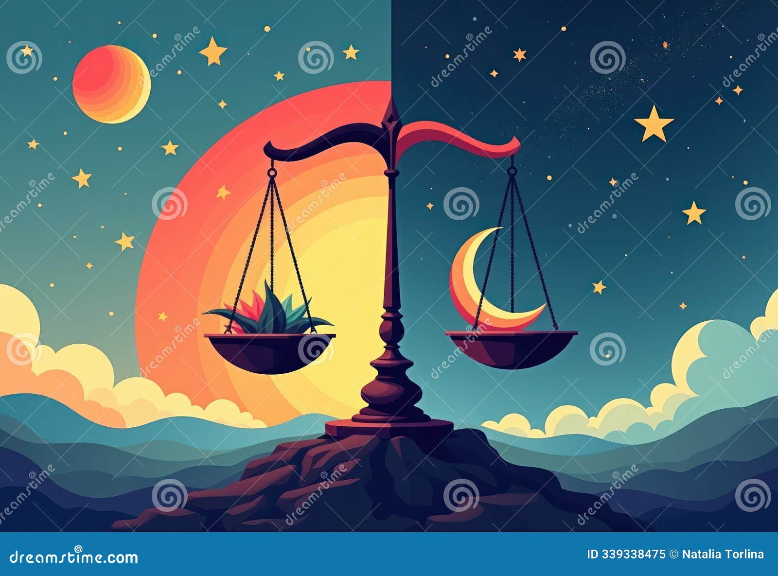Symbolic Balance Scale Representing Day and Night with Celestial ...