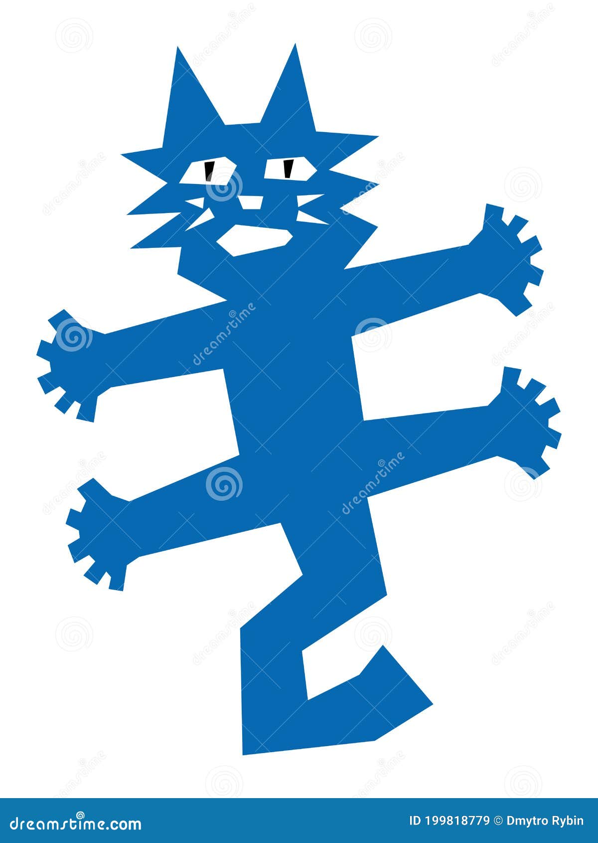 Symbolic Cartoon Cat with Dancing or Jumping. Simple Drawing Stock ...
