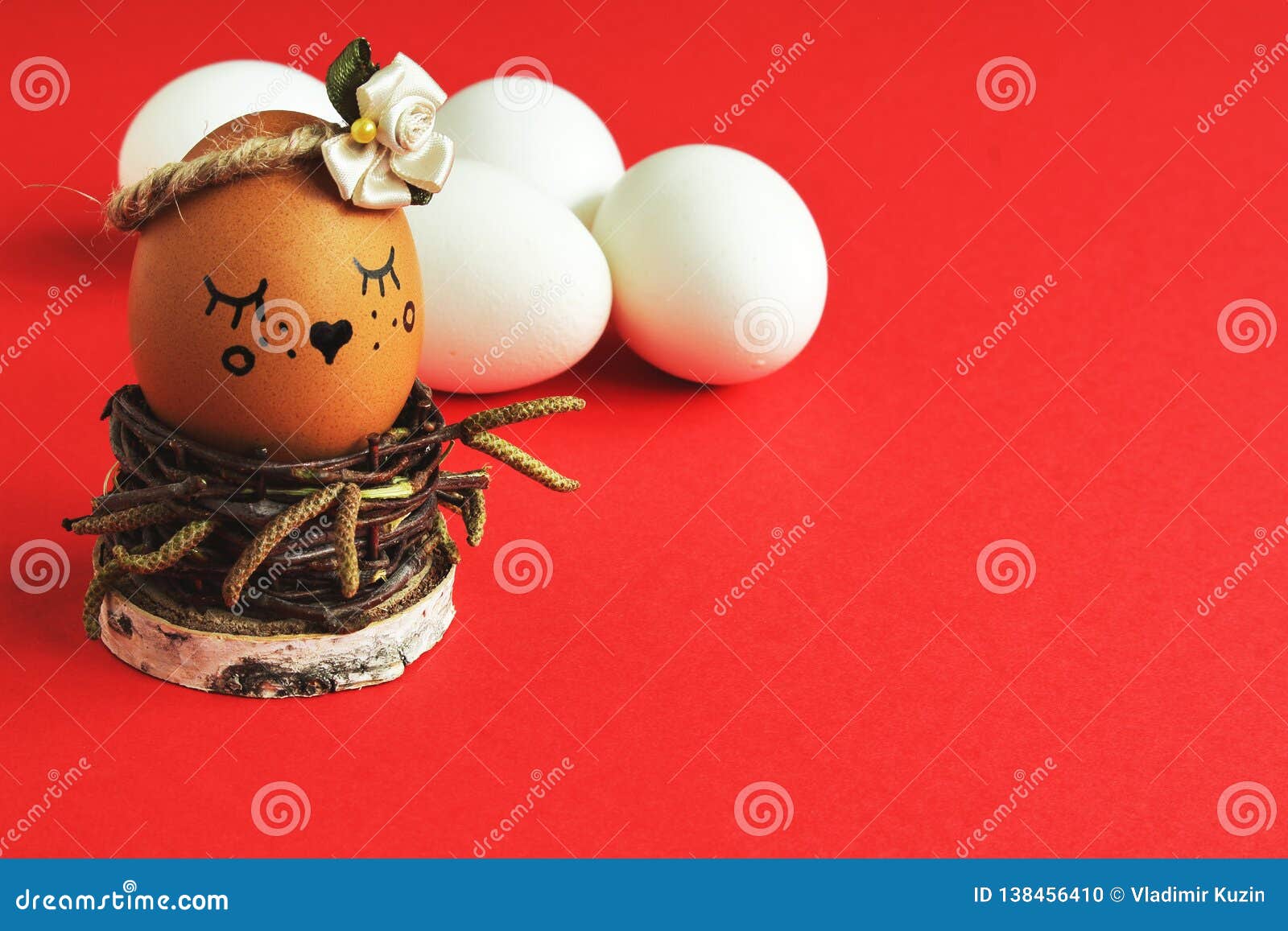 Self-centered Light Brown Egg with Satin Flower in Bed Tones in Nest of ... Self-centered Light Brown Egg with Satin Flower in Bed Tones in Nest of ...