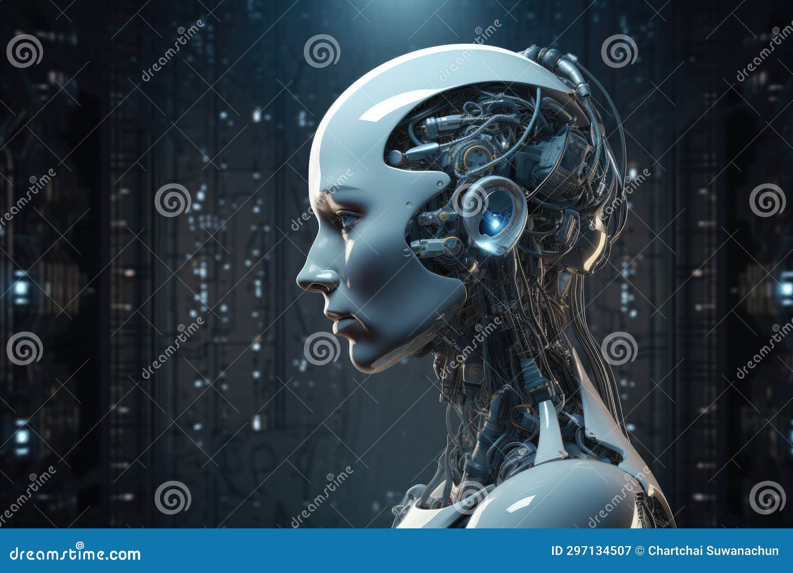 A Symbolic Concept Image of AI Technology Fused with a Human Robot ...