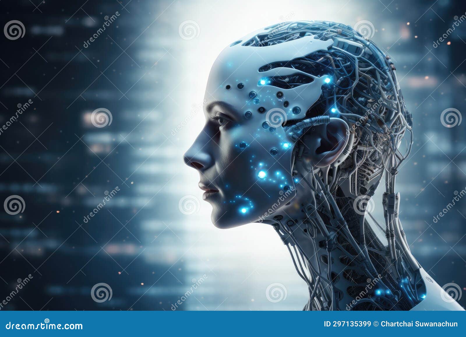 A Symbolic Concept Image of AI Technology Fused with a Human Robot ...