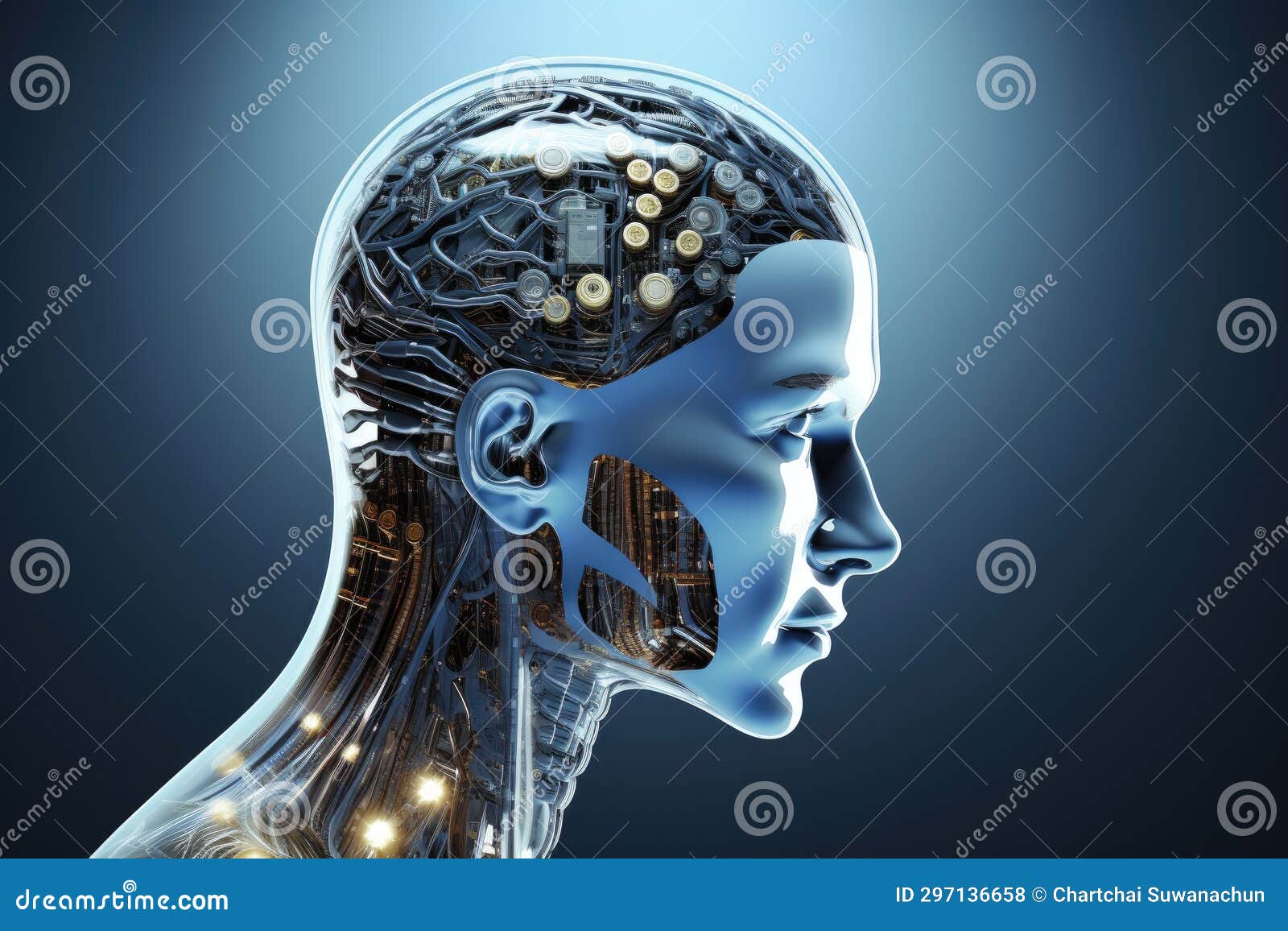 A Symbolic Concept Image of AI Technology Fused with a Human Robot ...