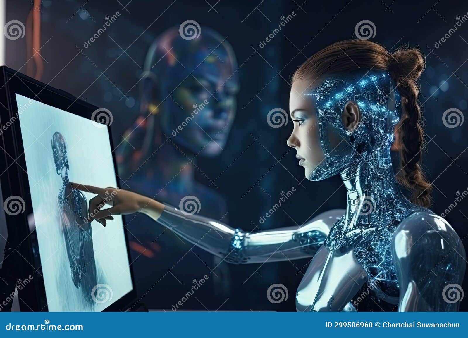 A Symbolic Concept Image of AI Technology Fused with a Human Robot ...
