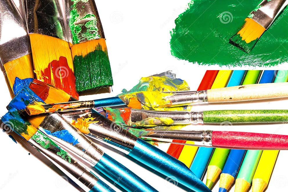 Many Drawing Tools on White Background Stock Photo - Image of ...