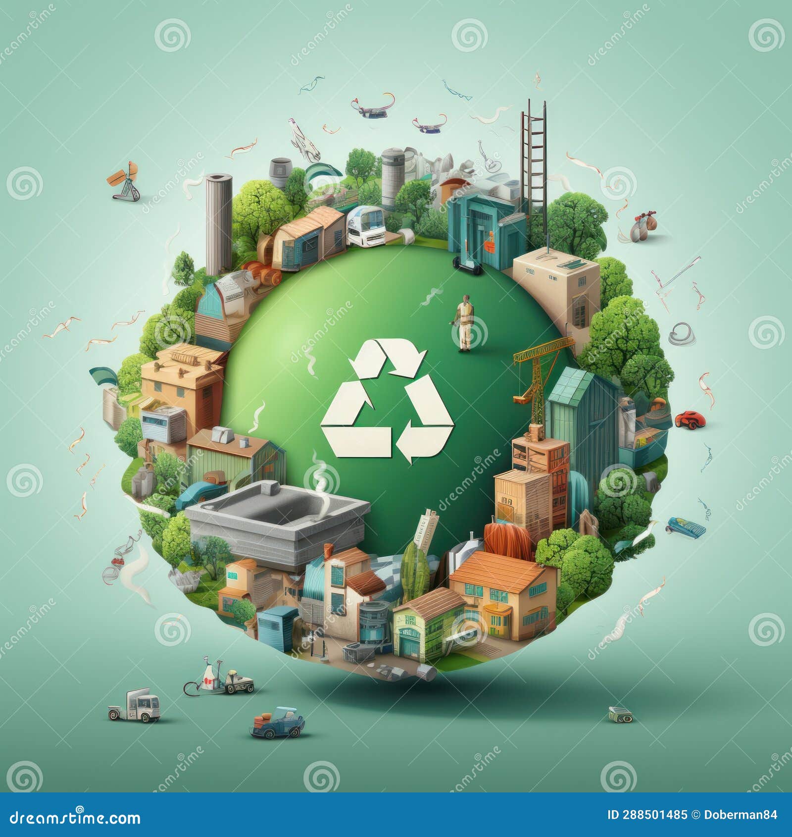 Symbolic 3D Image of the Globe with Elements of Human Life and Activity ...