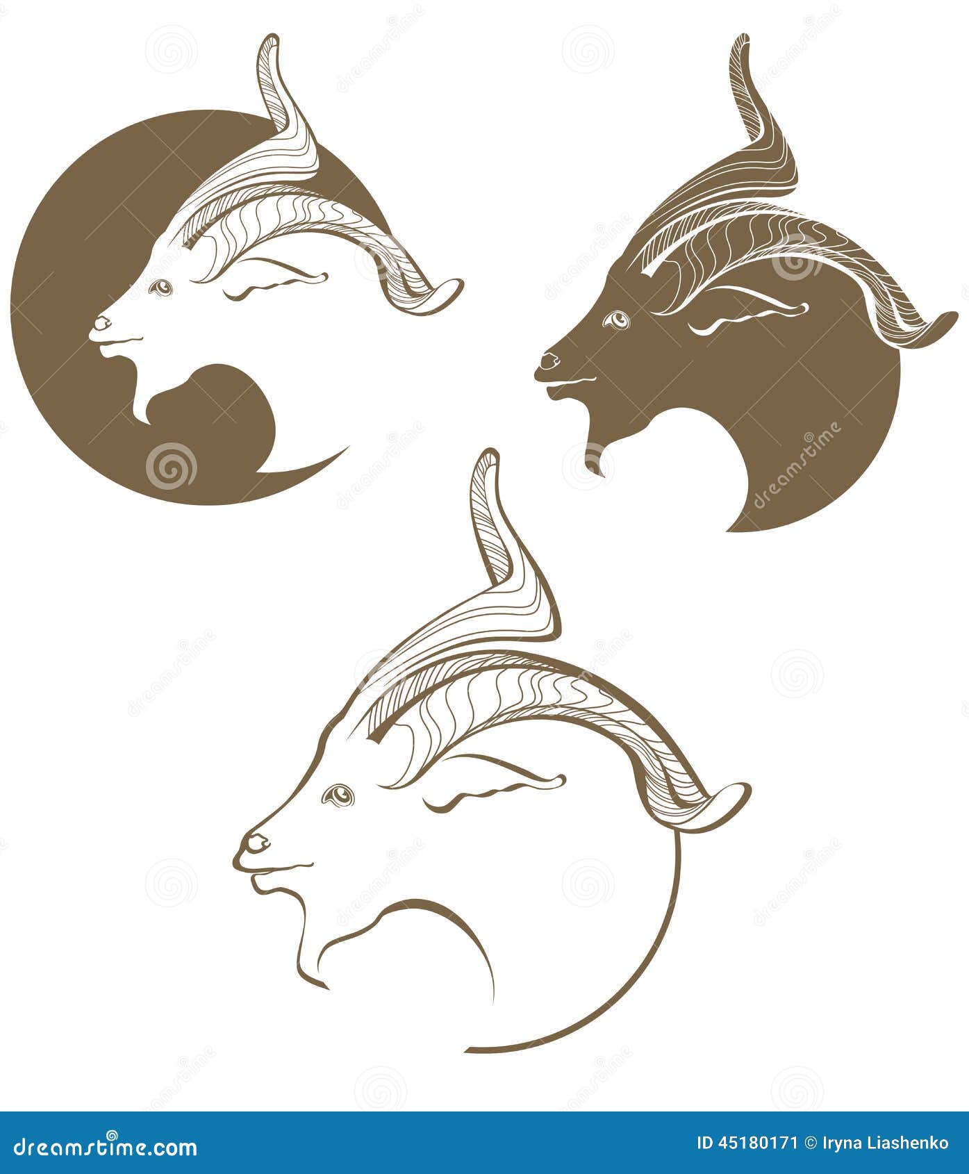 Goats Head On Watercolour Round Stains Vector Illustration ...