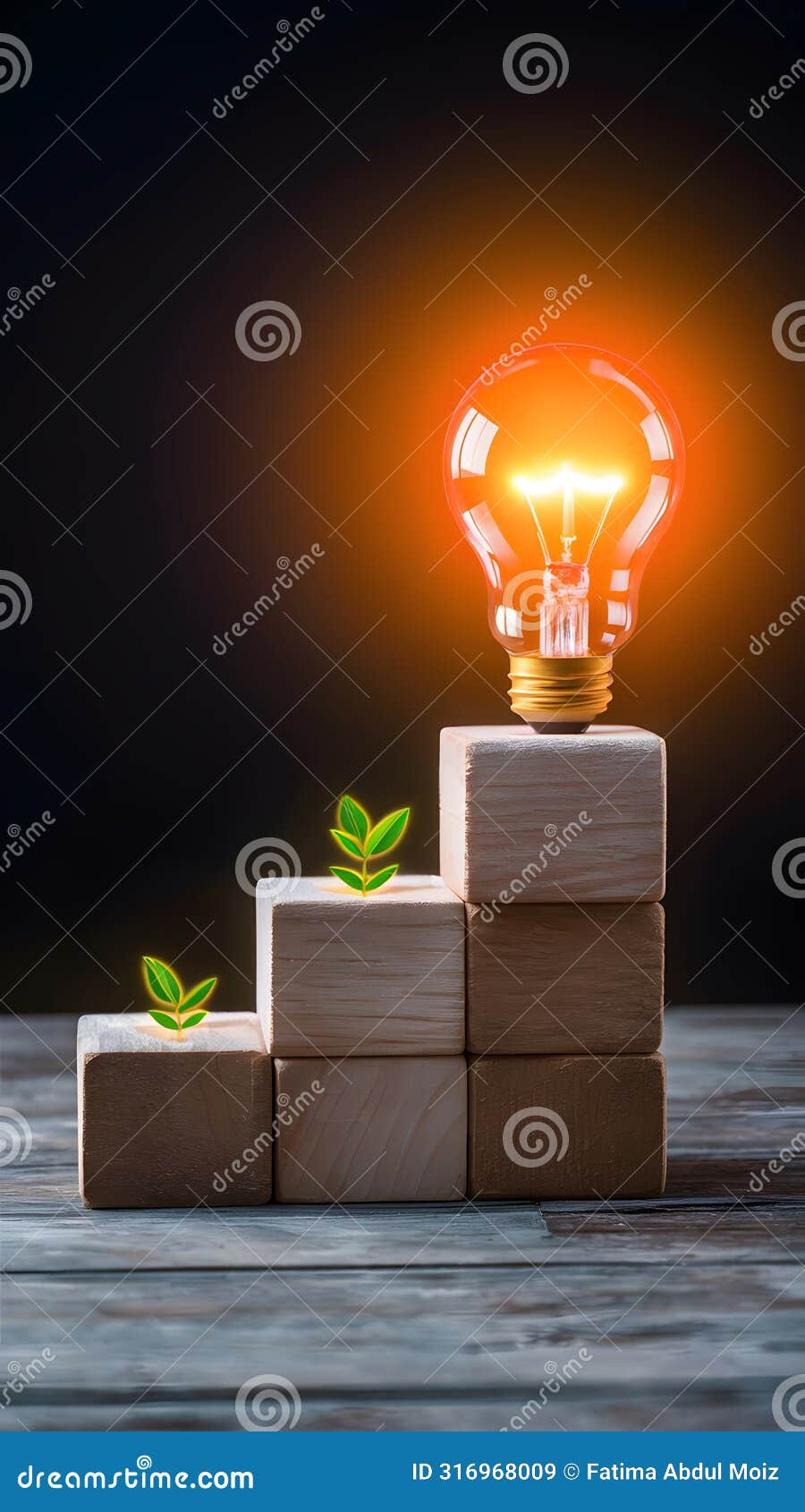 Symbolic Image Capturing Progress and Growth, Illuminated Light Bulb on ...