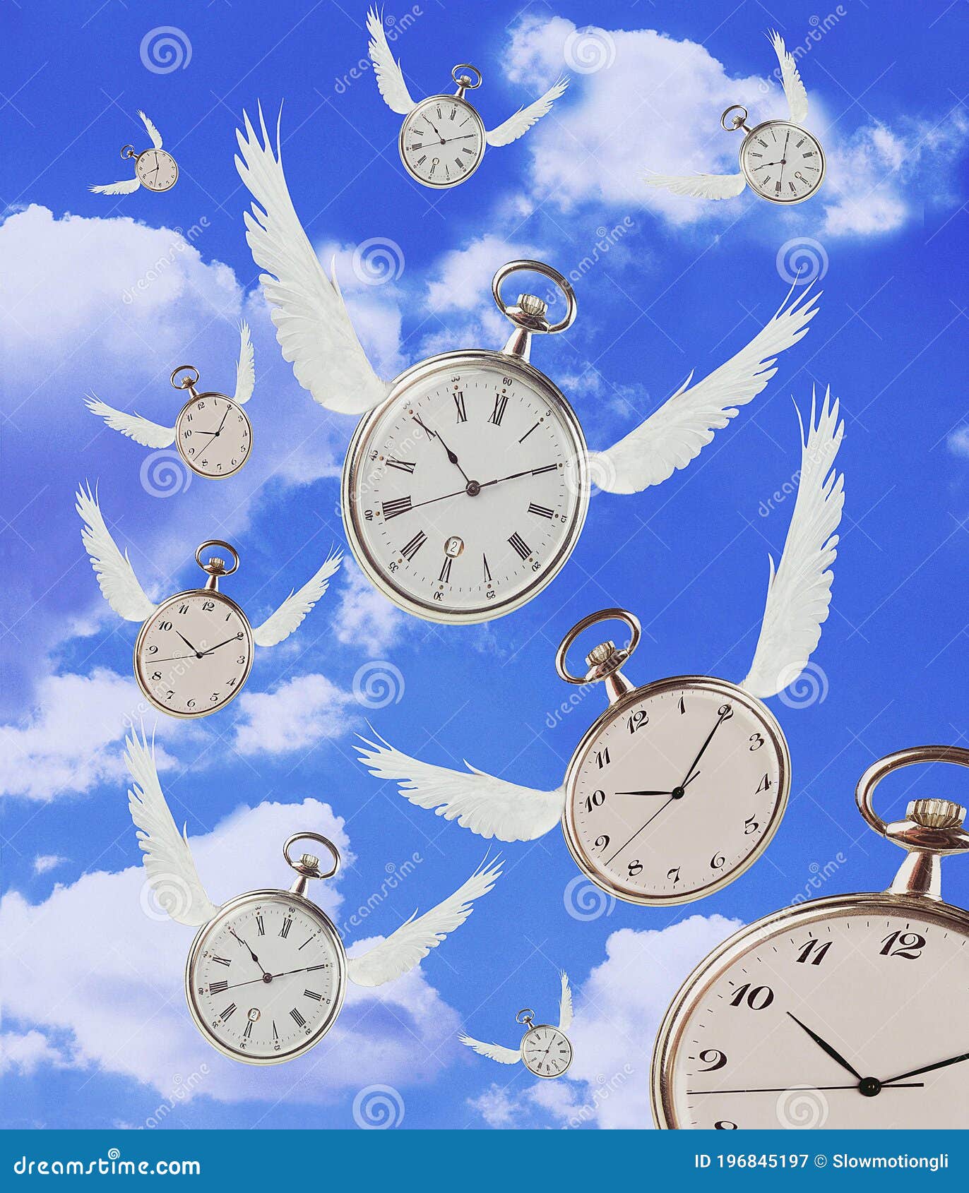 Symbolic Image with Flying Clocks Stock Image - Image of symbol, life ...