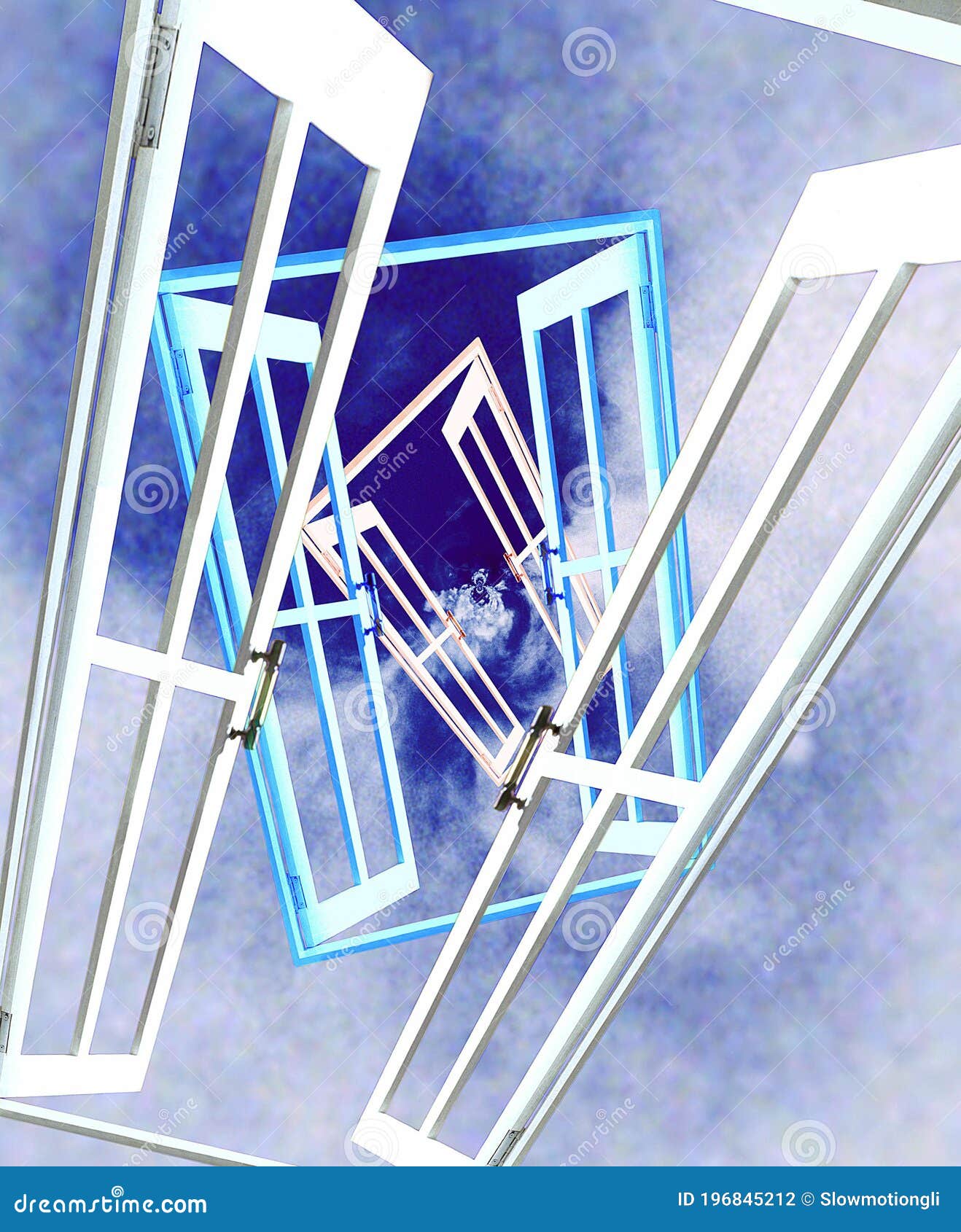 Symbolic Image with Flying Windows Stock Photo - Image of still, window ...