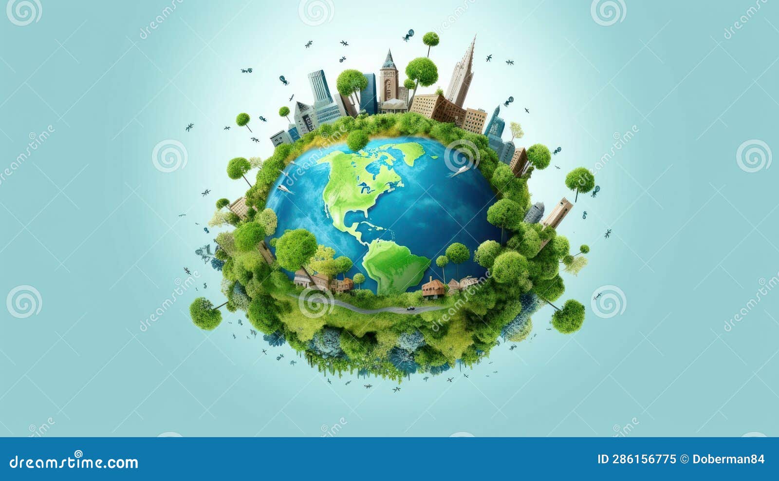 Symbolic Image of the Globe with Elements of Human Activity and Nature ...
