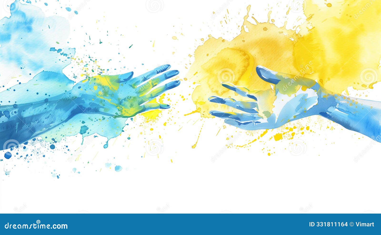 Symbolic Image of Two Hands Painted in the Colors of the Ukrainian Flag ...