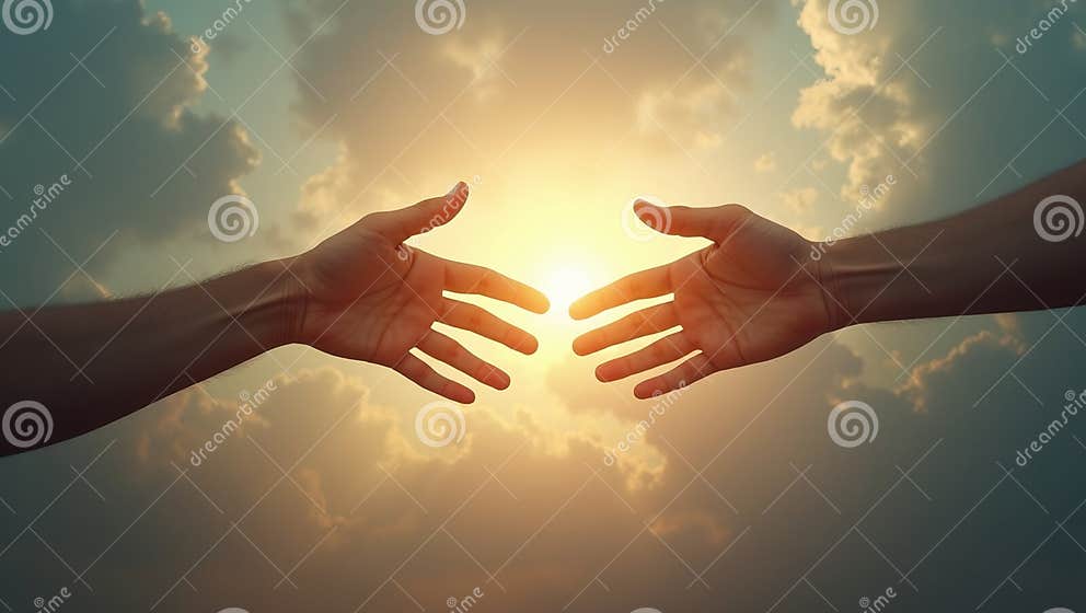 Symbolic Image Two Hands Reaching Across Empty Space Portraying Human ...