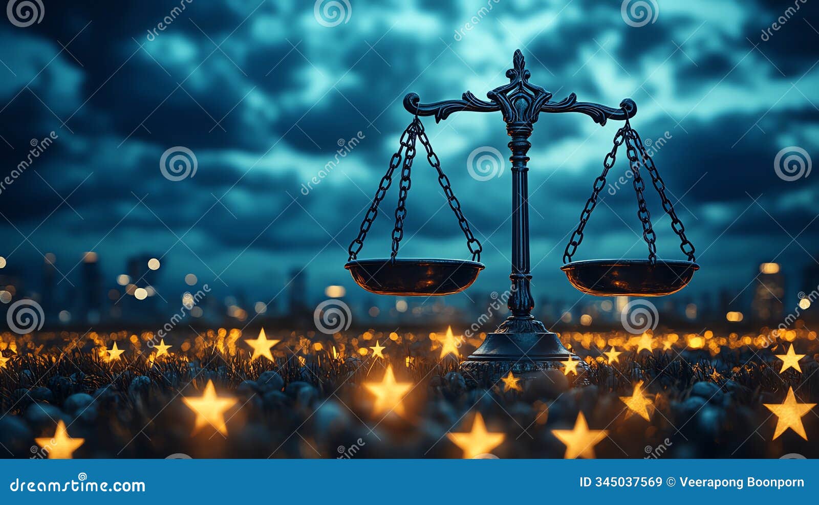 A Symbolic Representation of Justice with Balanced Scales Illuminated ...