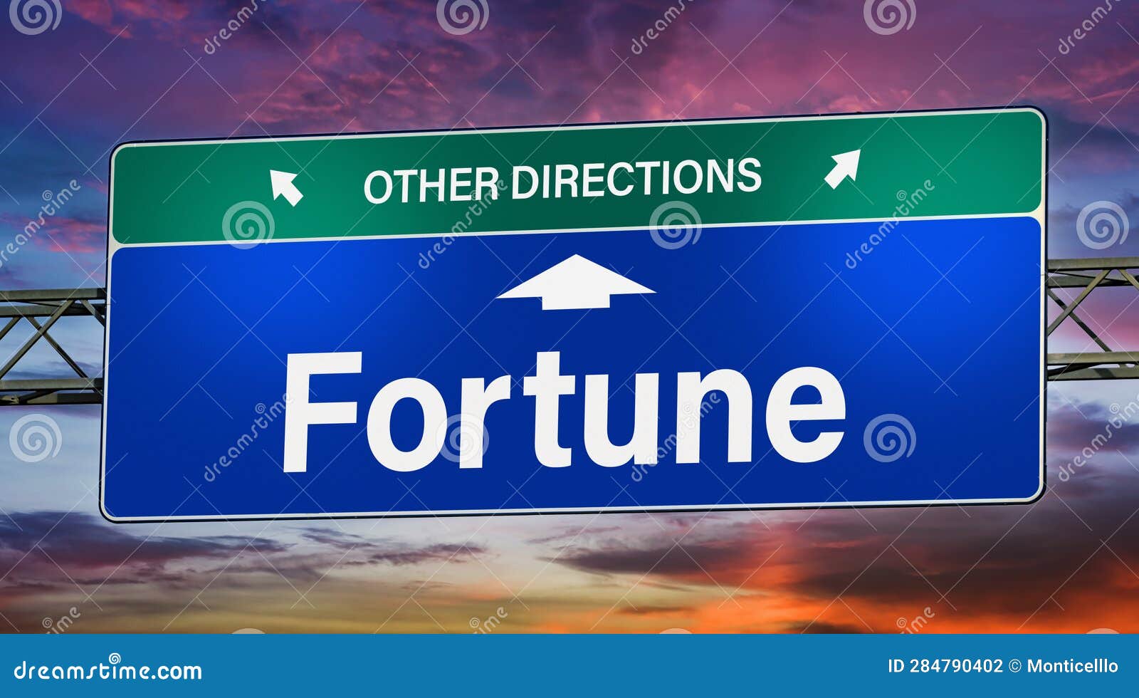 Symbolic Road Sign Indicating Direction To Fortune Stock Photo - Image ...