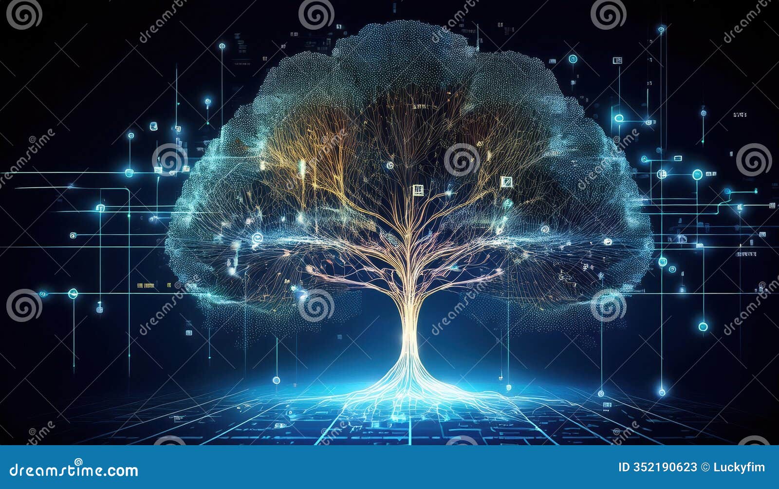 Symbolic Tree with Glowing Data Points Branching into Charts, Graphs ...