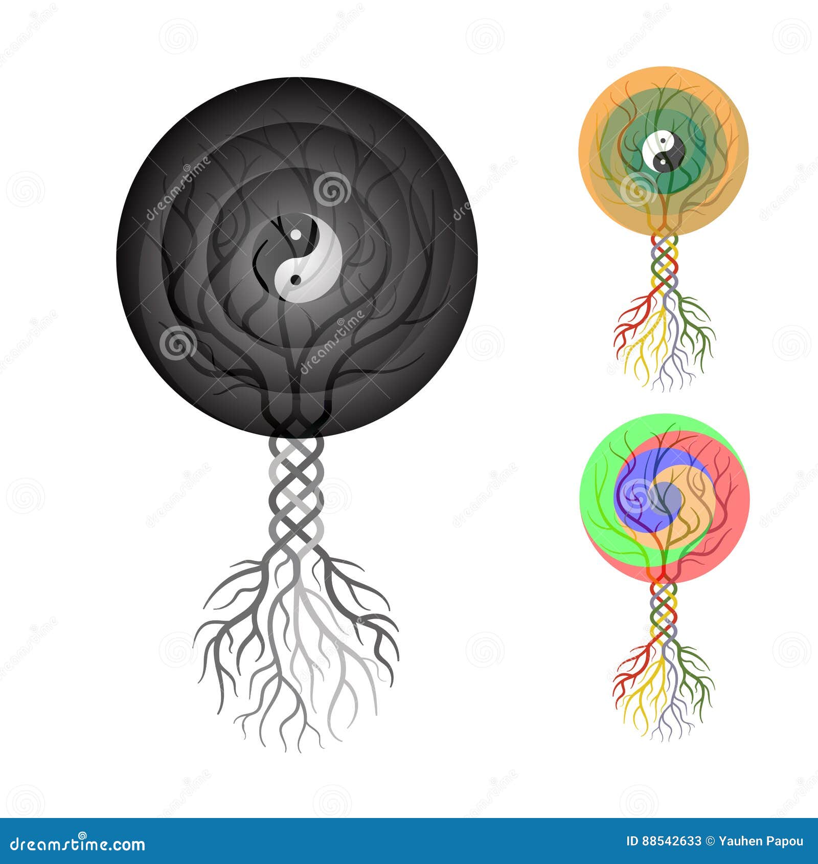 Symbolic Vector Drawing of a Tree of Yin and Yang Stock Vector ...