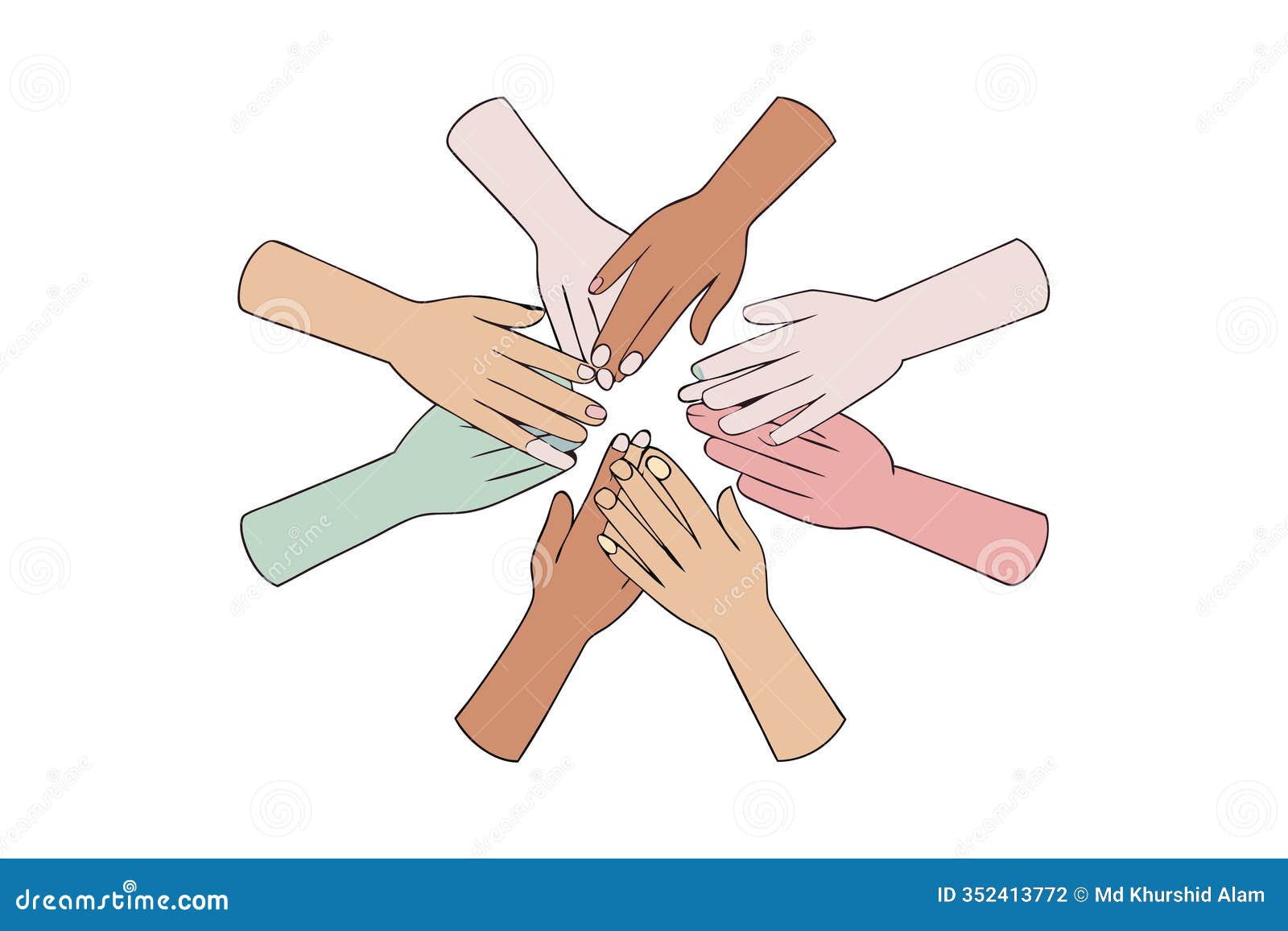 Symbolic Vector Illustration of Diverse Hands Coming Together in Unity ...