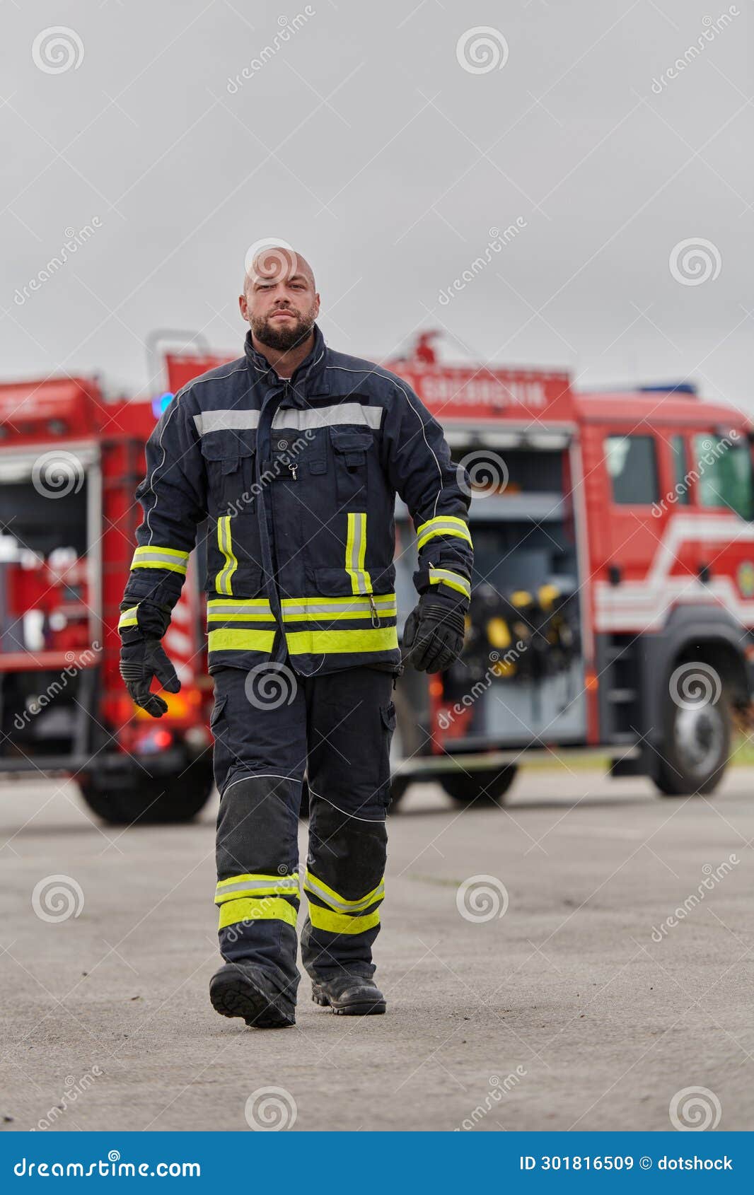 A Symbolically Brave Firefighter Strides Forward with Unwavering ...