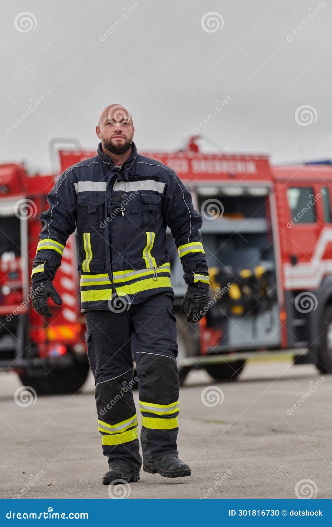 A Symbolically Brave Firefighter Strides Forward with Unwavering ...