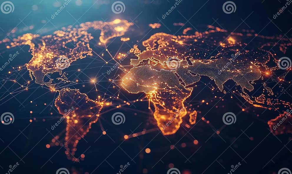 Symbolizing International Connectivity and Communication, World Map ...