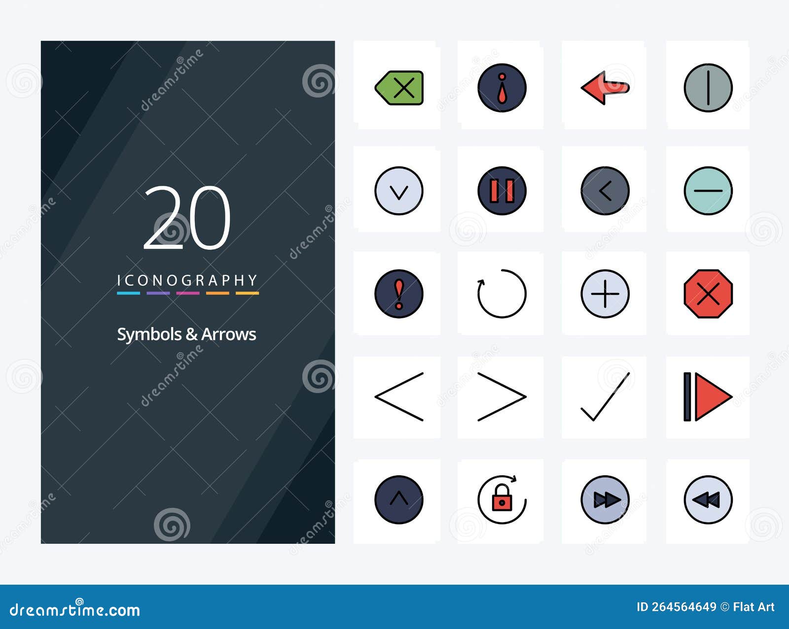 20 Symbols Arrows Line Filled Icon for Presentation Stock Vector ...