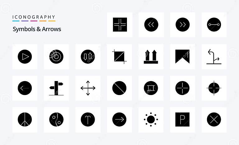 25 Symbols Arrows Solid Glyph Icon Pack Stock Vector - Illustration of streaming, tool: 264632185