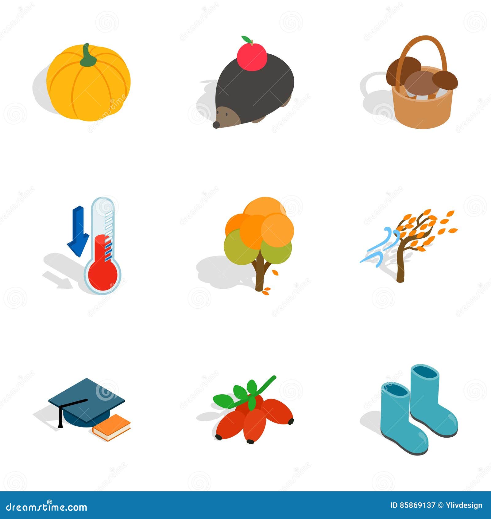 Symbols of Autumn Icons, Isometric 3d Style Stock Vector - Illustration ...