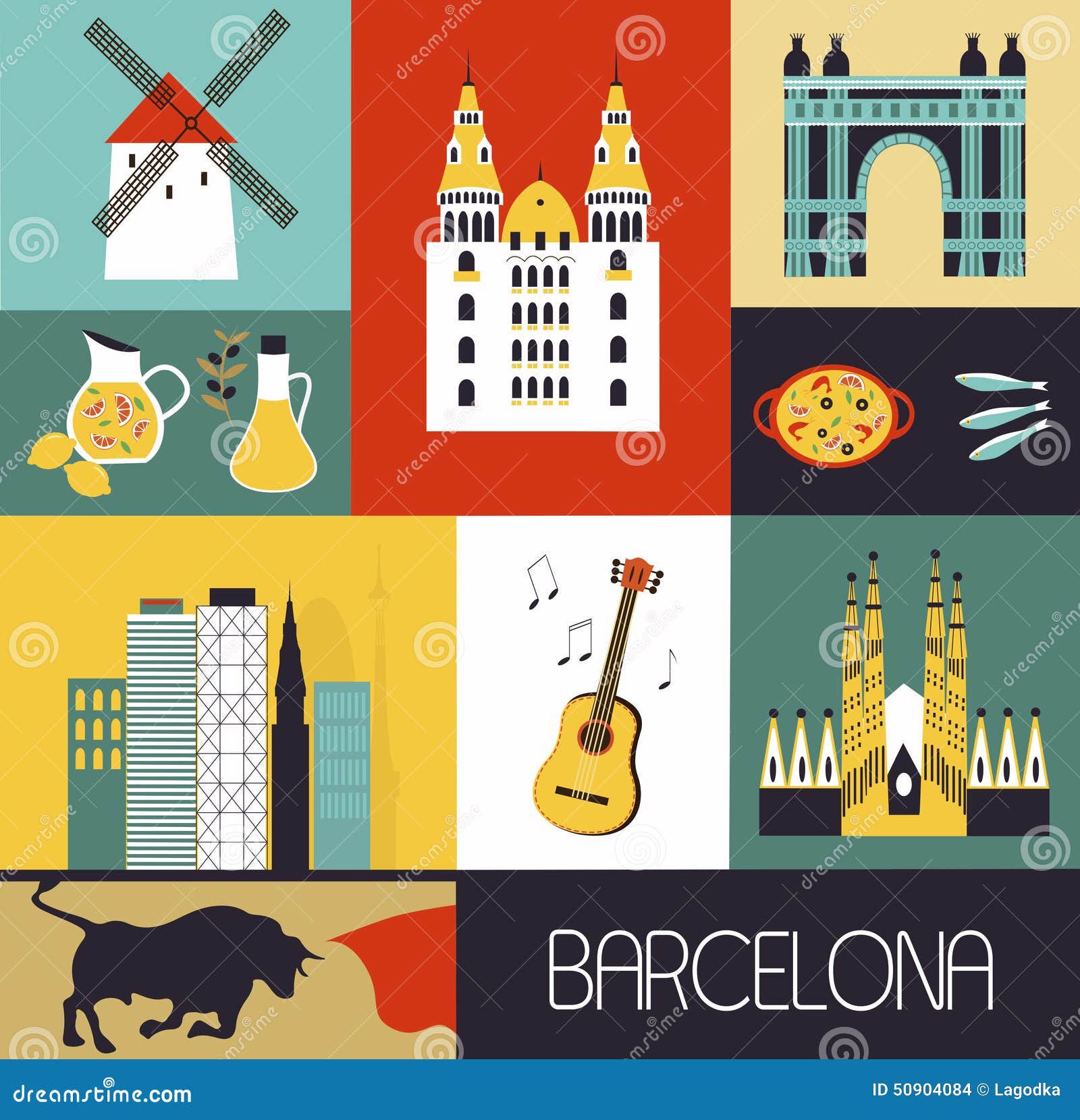 Symbols of Barcelona. stock vector. Illustration of barcelona - 50904084