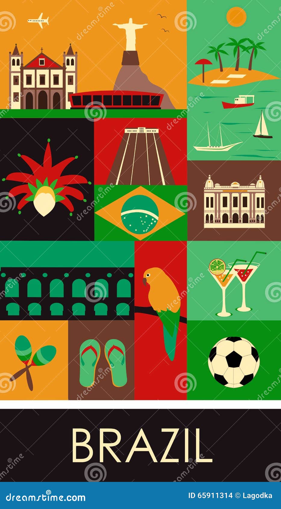 Symbols of Brazil. stock vector. Illustration of fabric - 65911314