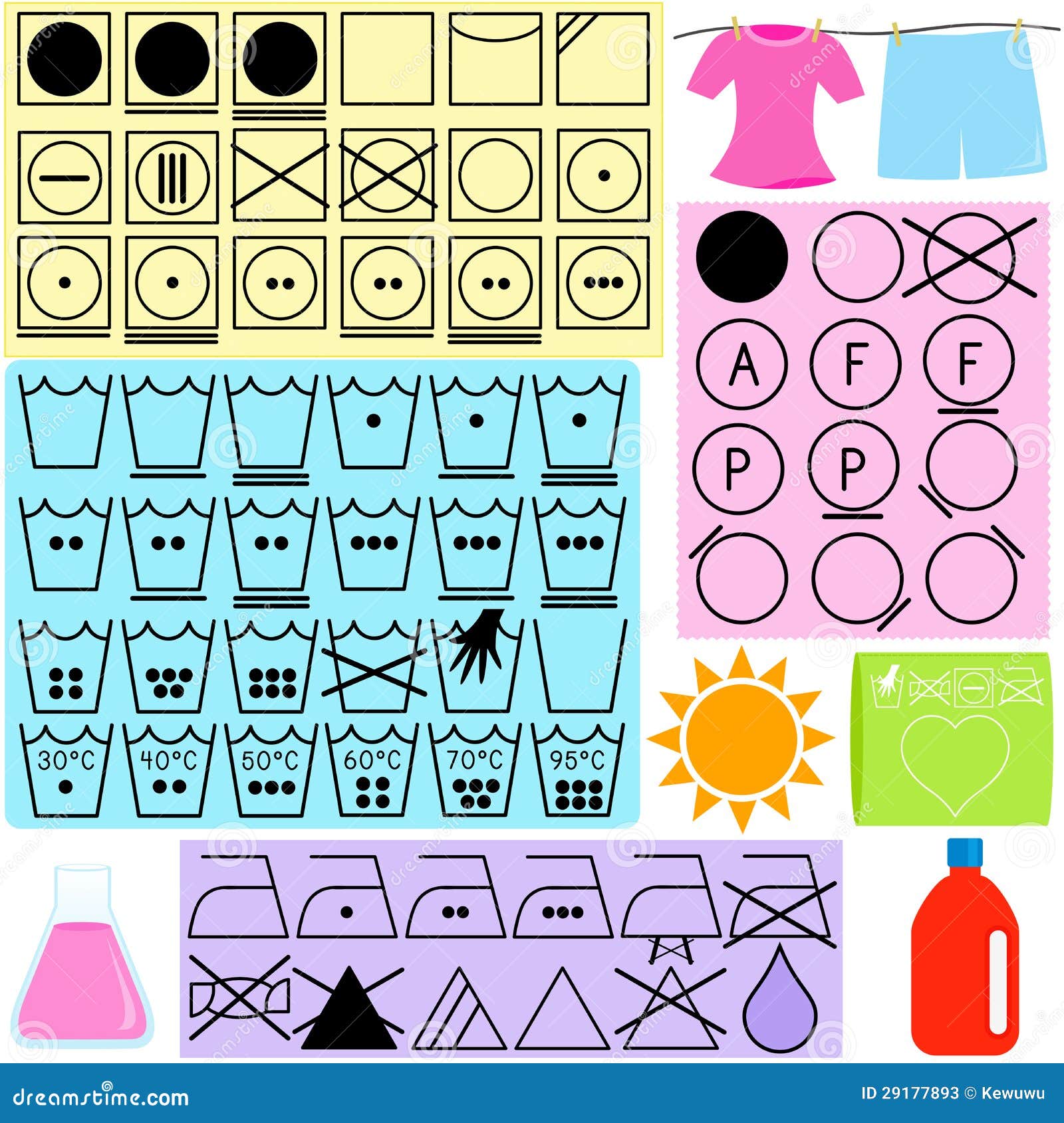 Symbols for Clothes Washing Stock Illustration - Illustration of ...