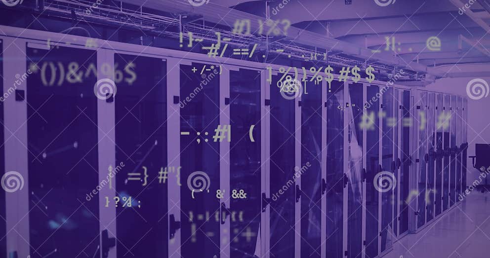 Symbols and Coding Image Over Server Racks in Data Center Stock Image ...