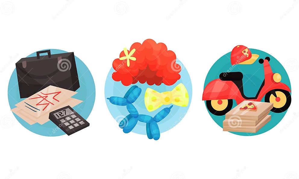 Symbols of Different Occupations Arranged in Circle Vector Set Stock ...