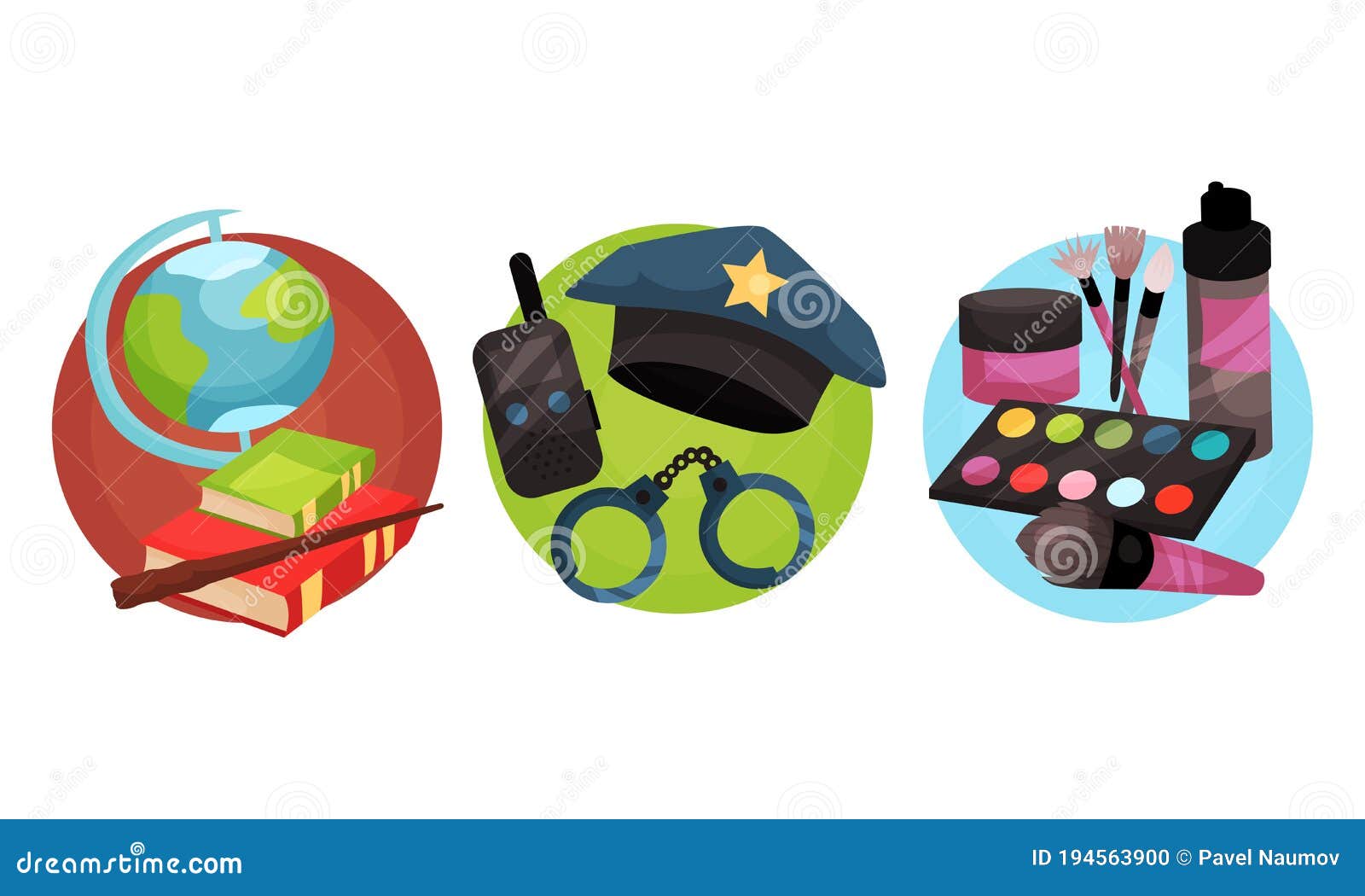 Symbols of Different Occupations Arranged in Circle Vector Set Stock ...