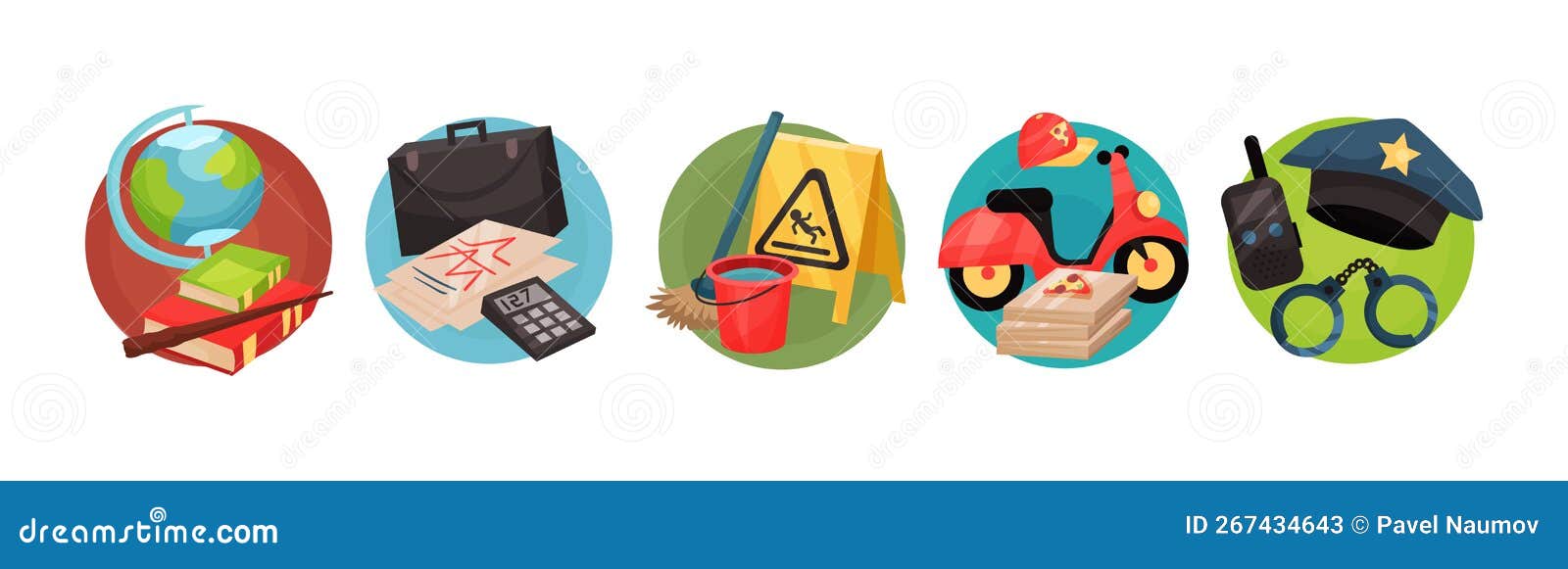 Symbols of Different Occupations Arranged in Circle Vector Set Stock ...