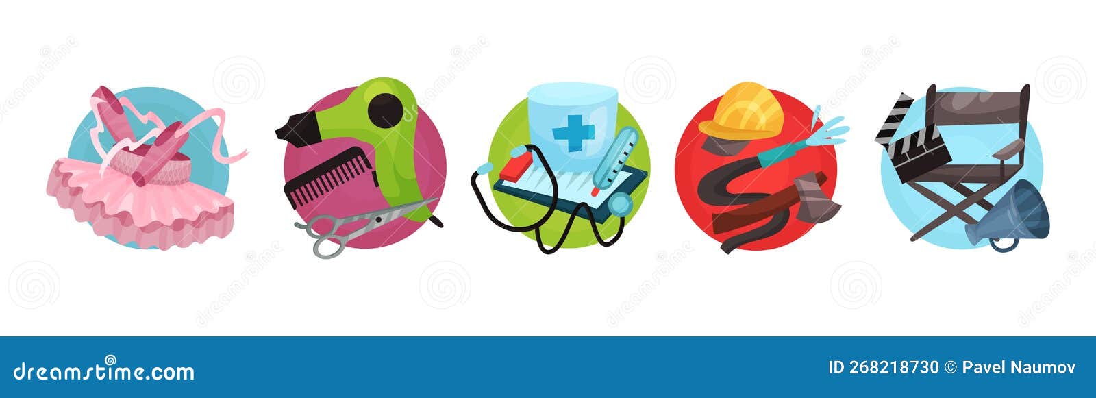 Symbols of Different Occupations Arranged in Circle Vector Set Stock ...