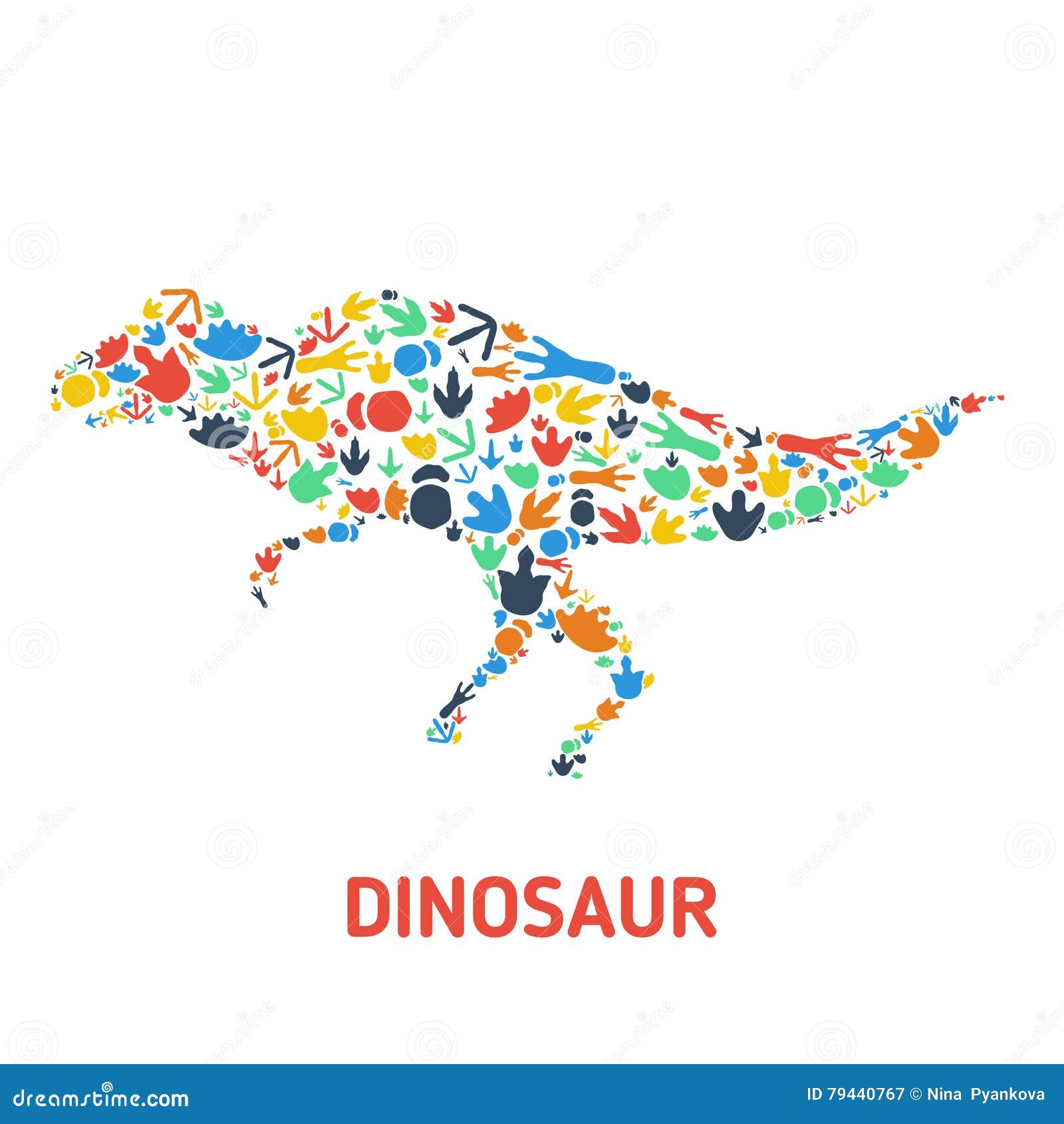 Symbols of Dinosaurs and Dinosaur Footprints Stock Vector ...