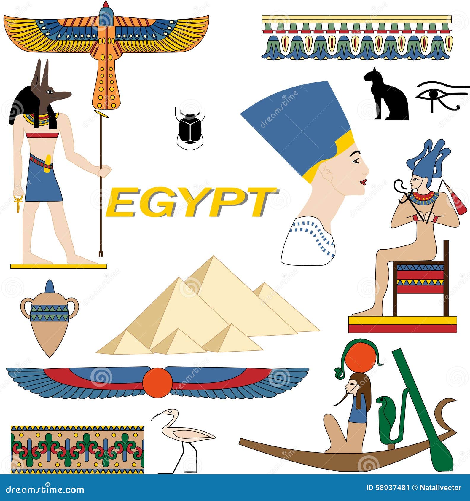 Symbols of Egypt stock vector. Illustration of vacation - 58937481